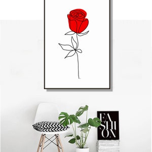 Red Rose Print Line Drawing Flower Print Red Rose - Etsy