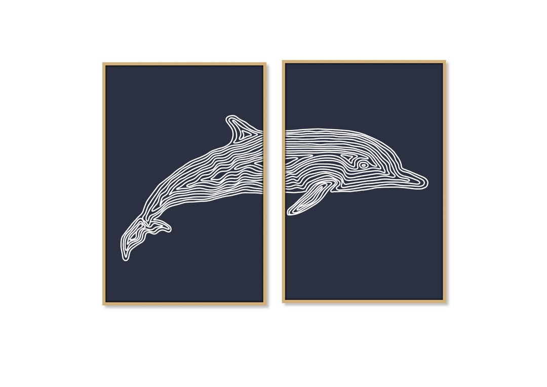 Dolphin Printable Set of 2 DIGITAL DOWNLOAD Simple Line Drawing Beach ...
