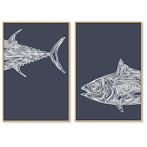 Tuna Fish Print Set of 2 Simple Line Art Tuna Fish Wall Art Printable ...