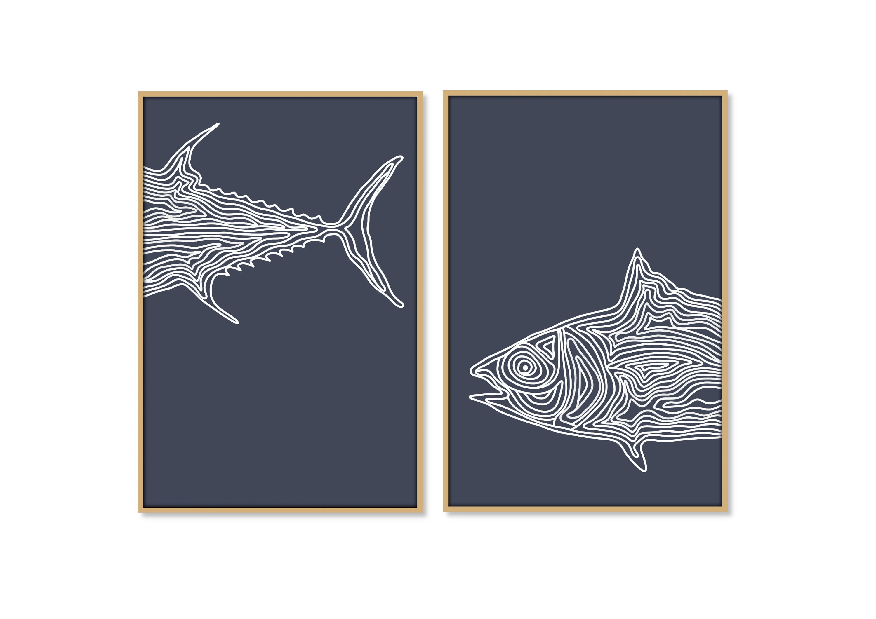Tuna Fish Print Set of 2 Simple Line Art Tuna Fish Wall Art Printable ...