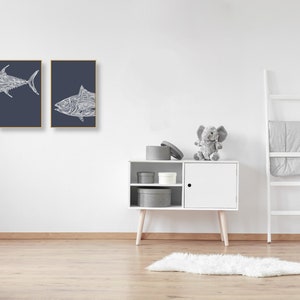 Tuna Fish Print Set of 2 Simple Line Art Tuna Fish Wall Art Printable ...