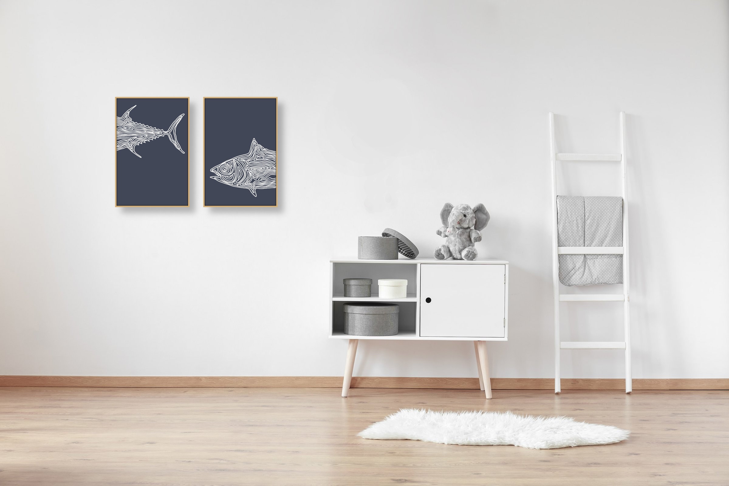 Tuna Fish Print Set of 2 Simple Line Art Tuna Fish Wall Art Printable ...