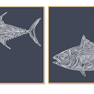 Tuna Fish Print Set of 2 Simple Line Art Tuna Fish Wall Art - Etsy