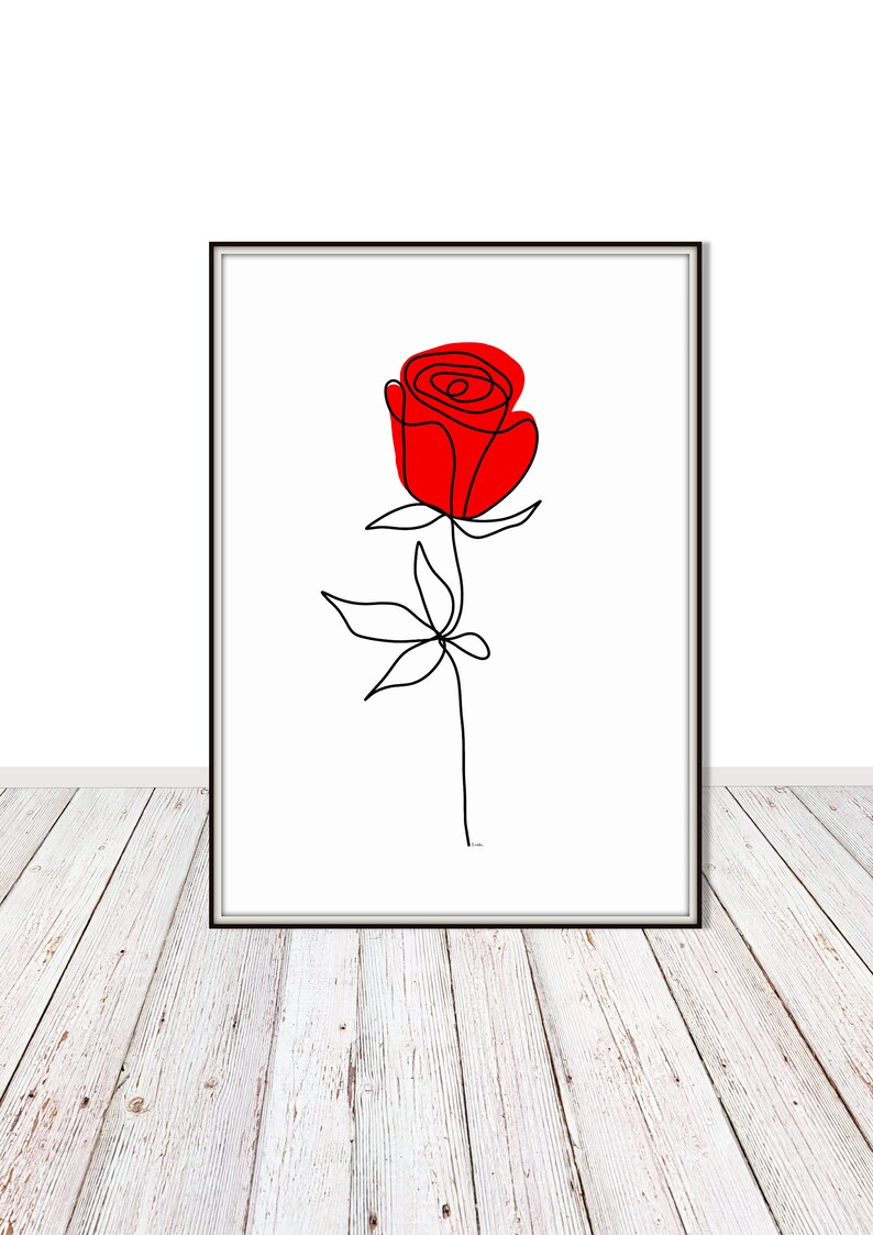 Red Rose Print Line Drawing Flower Print Red Rose - Etsy
