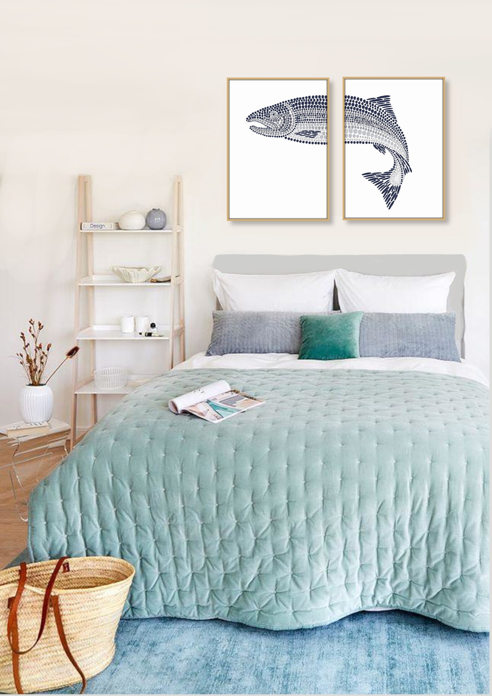 Salmon Fish Print Set of 2, Leaping Salmon Wall Art, Printable Fish Art ...