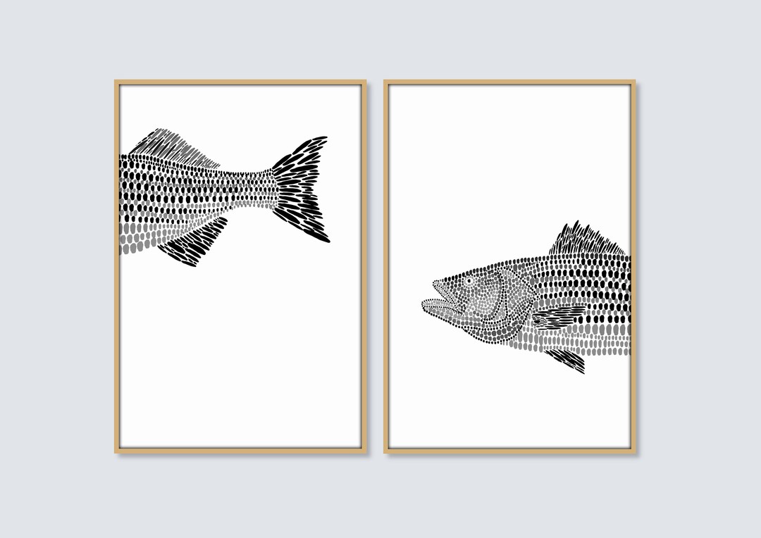 Striped Bass Print Set of 2 DIGITAL DOWNLOAD Fish Printable Art Lake ...