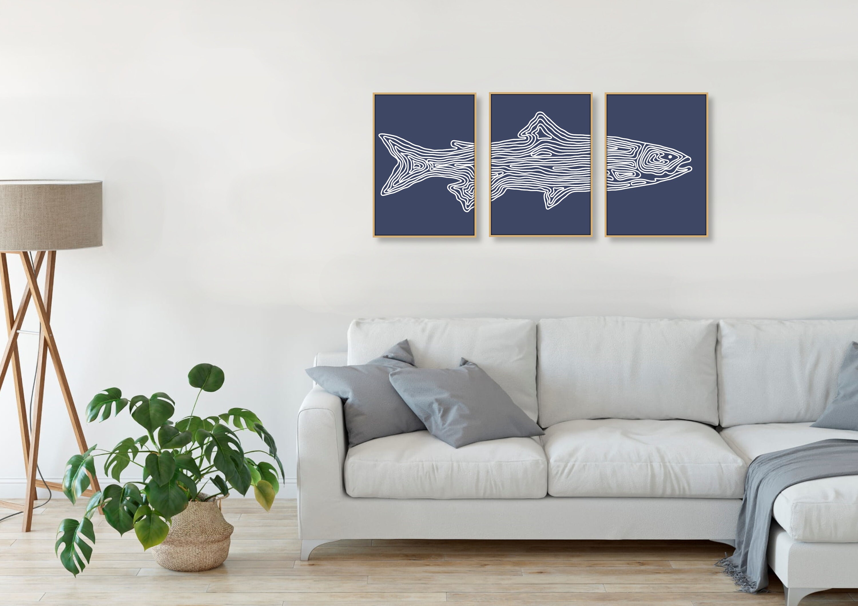 Trout Print Set of 3 Simple Line Drawing Wall Art Trout Fish Printable ...
