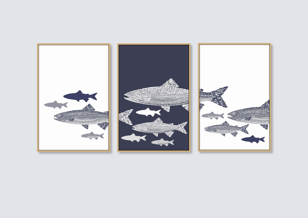 Fish Printable, Set of 3, Trout Fish Wall Art, Shoal of Fish Print ...