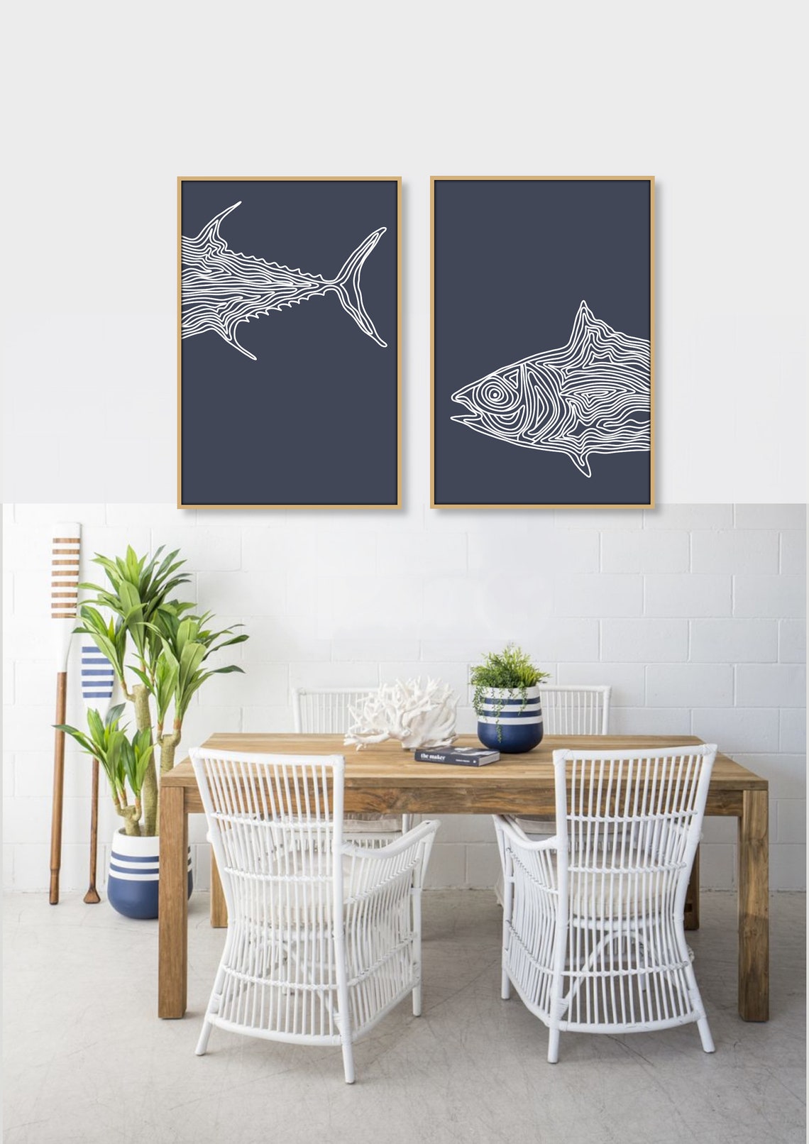Tuna Fish Print Set of 2 Simple Line Art Tuna Fish Wall Art Printable ...
