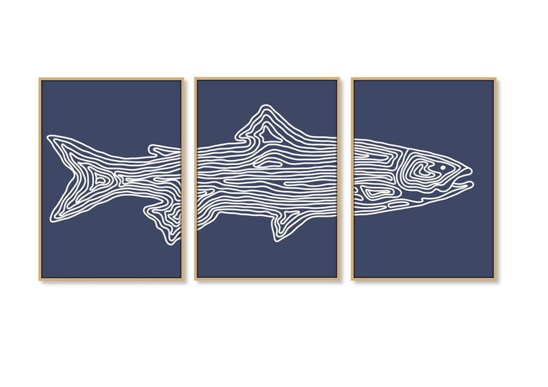 Trout Print Set of 3 Simple Line Drawing Wall Art Trout Fish - Etsy
