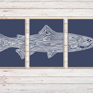Trout Print Set of 3 Simple Line Drawing Wall Art Trout Fish Printable ...
