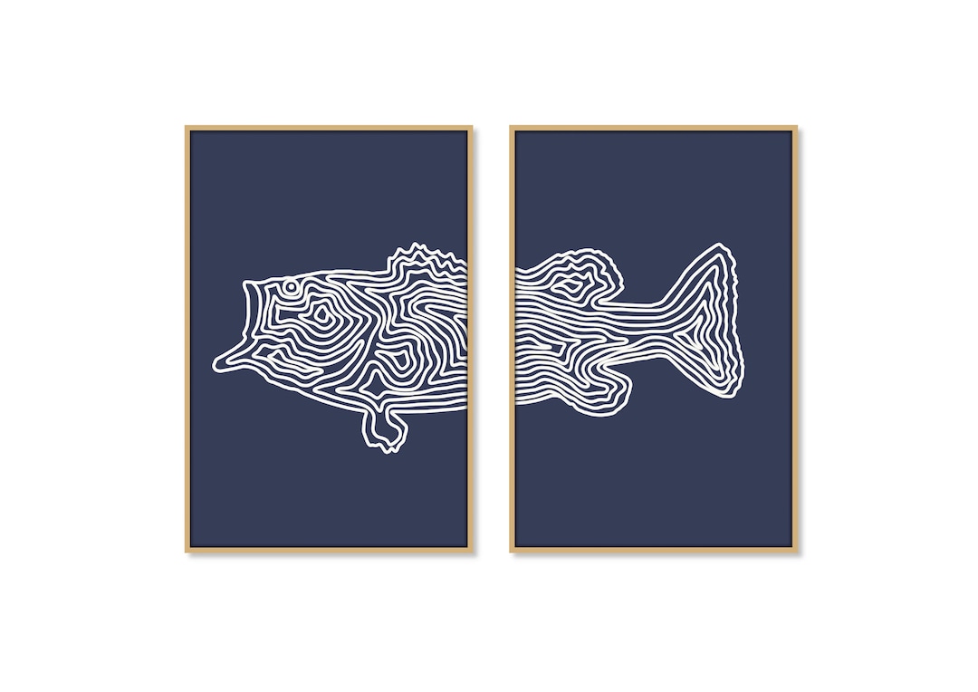 Large Mouth Bass Print DIGITAL DOWNLOAD Set of 2 Simple Line Drawing ...