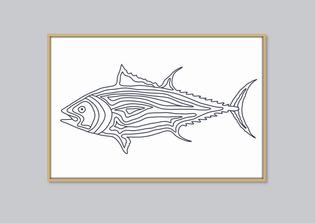 Tuna Fish Print Simple Line Drawing Printable Art Tuna Fish Wall Art ...