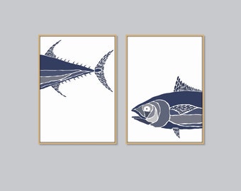 Canoe Print Set of 2 Kayak and Fish Poster Lake Cabin - Etsy
