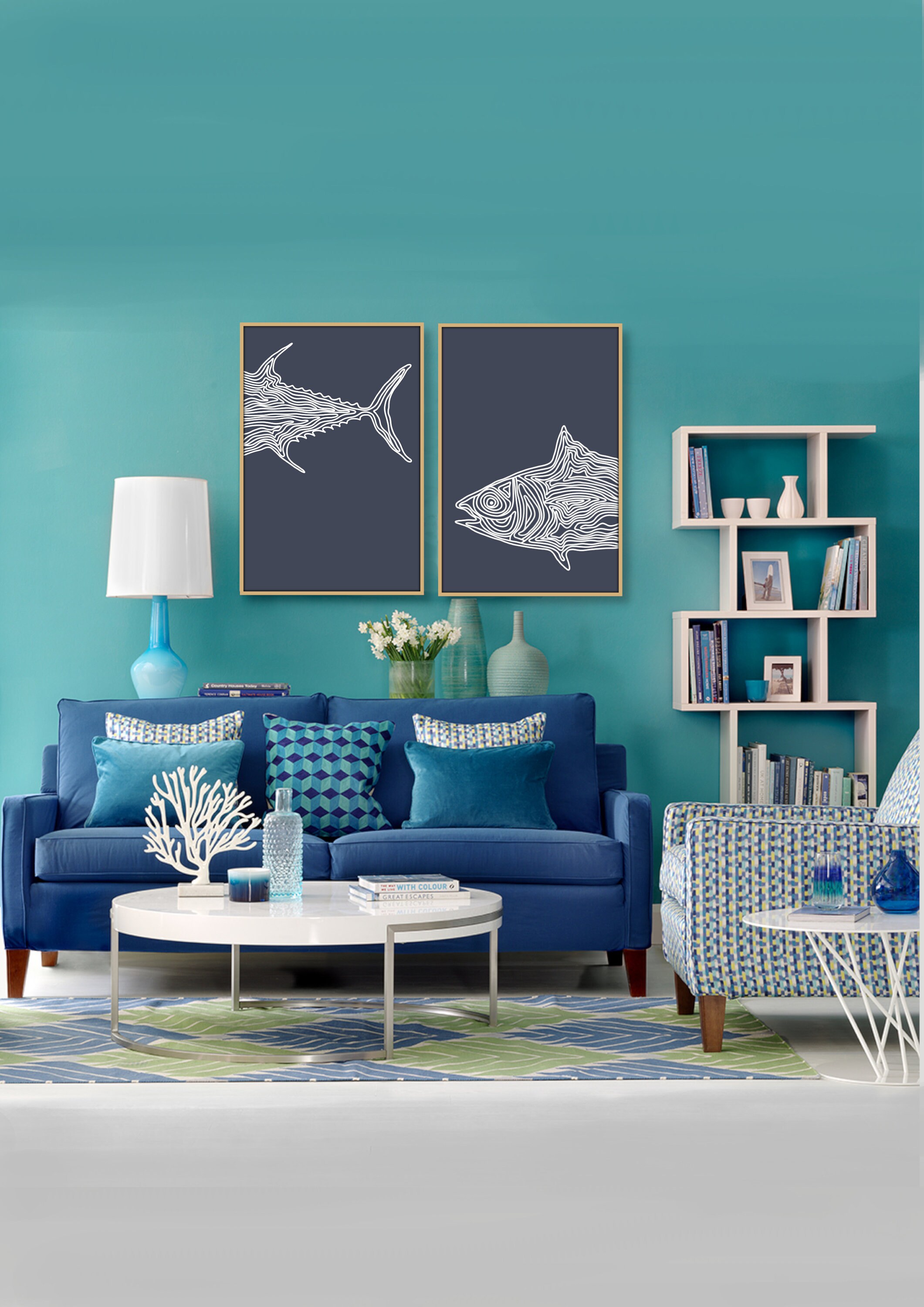 Tuna Fish Print Set of 2 Simple Line Art Tuna Fish Wall Art Printable ...