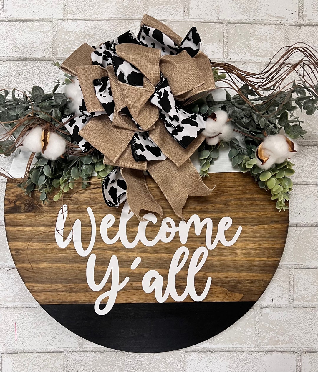 Welcome Y'all Sign, Front Door Wreath, Farmhouse Welcome Door Hanger ...