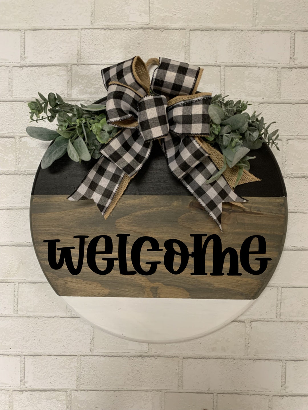 Black and White Welcome Sign, Wood Wreath, Welcome Sign, Front Door ...