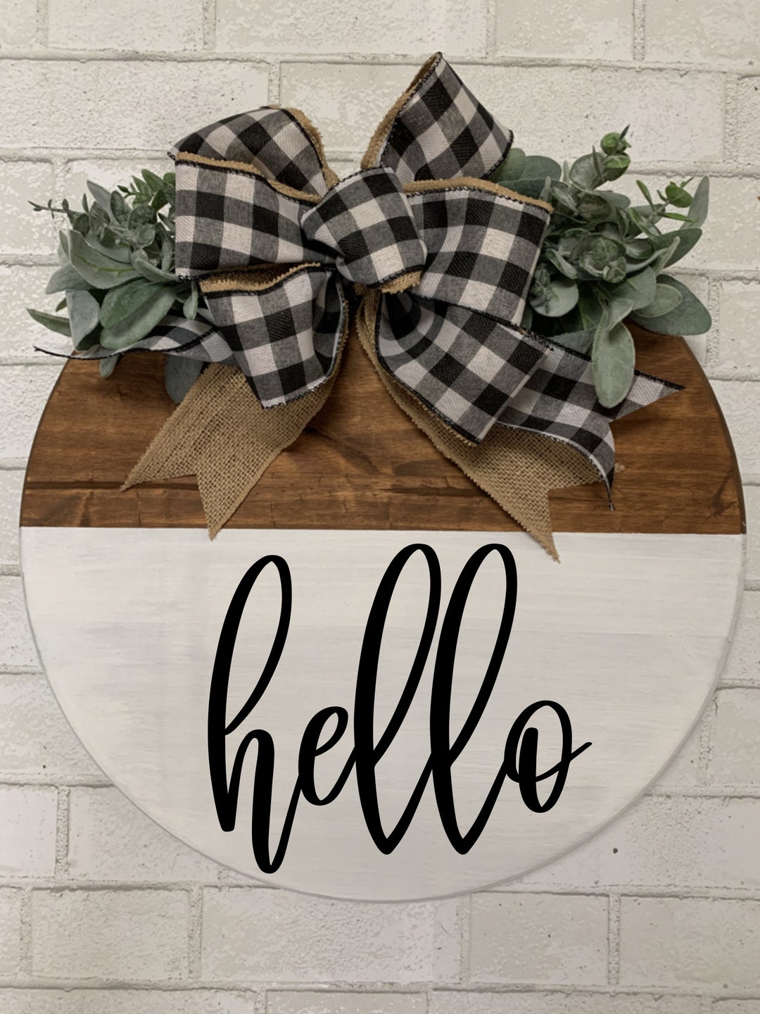 Front Door Hello Sign, Outdoor Wooden Wreath, Farmhouse Welcome Hanger ...