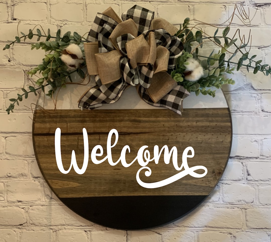 Wood Round Welcome Sign, Front Door Wreath, Home Décor, Farmhouse Door ...