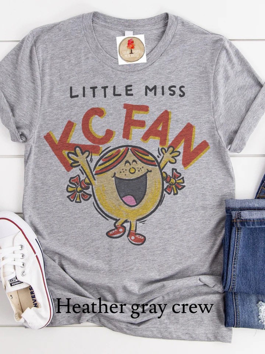 Little Miss KC Fan on Heather Gray Crew Neck T-shirt/ KC Football Shirt ...
