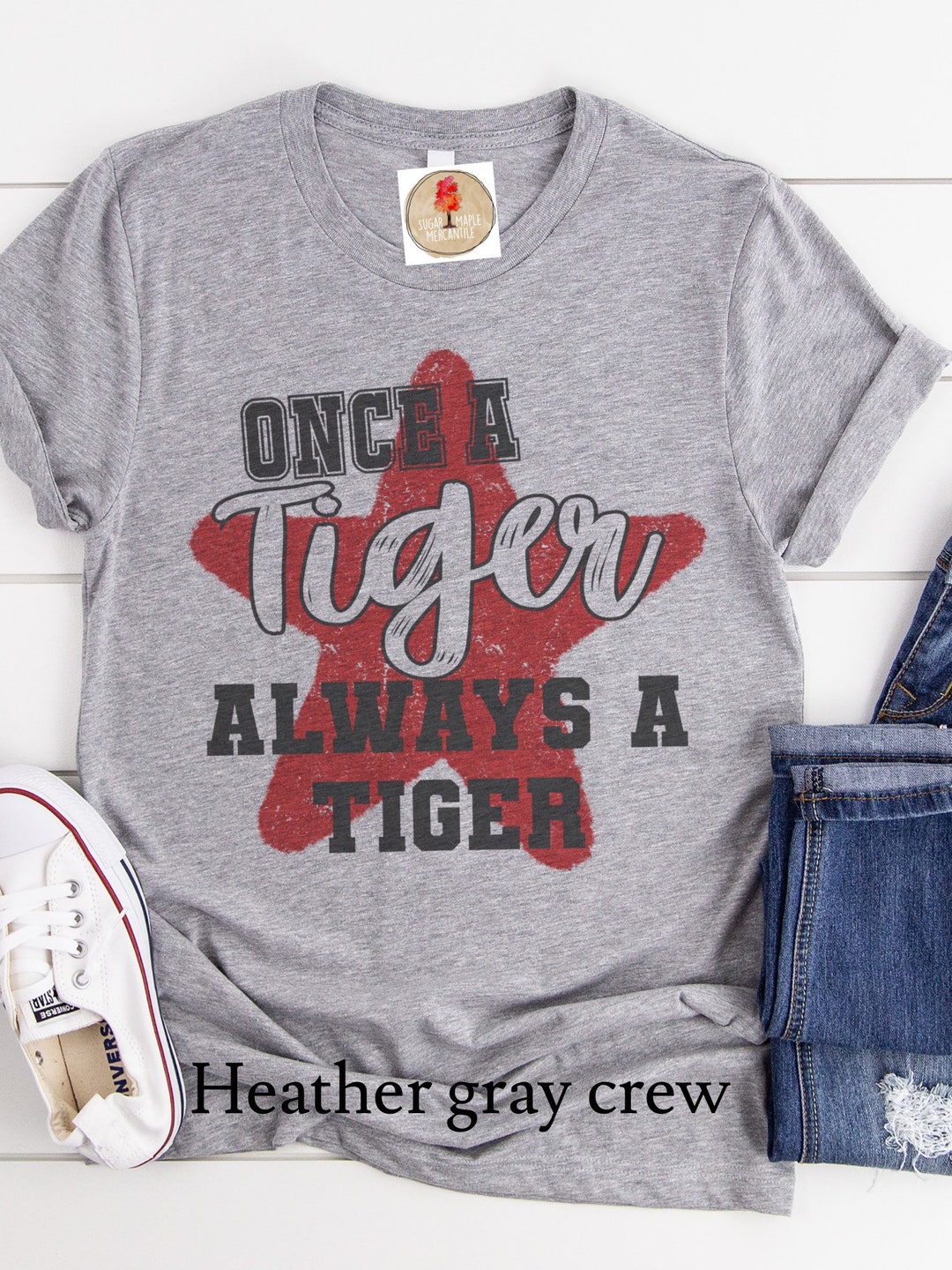 Once a Tiger Always a Tiger Red on Heather Gray Crew Neck T-shirt ...