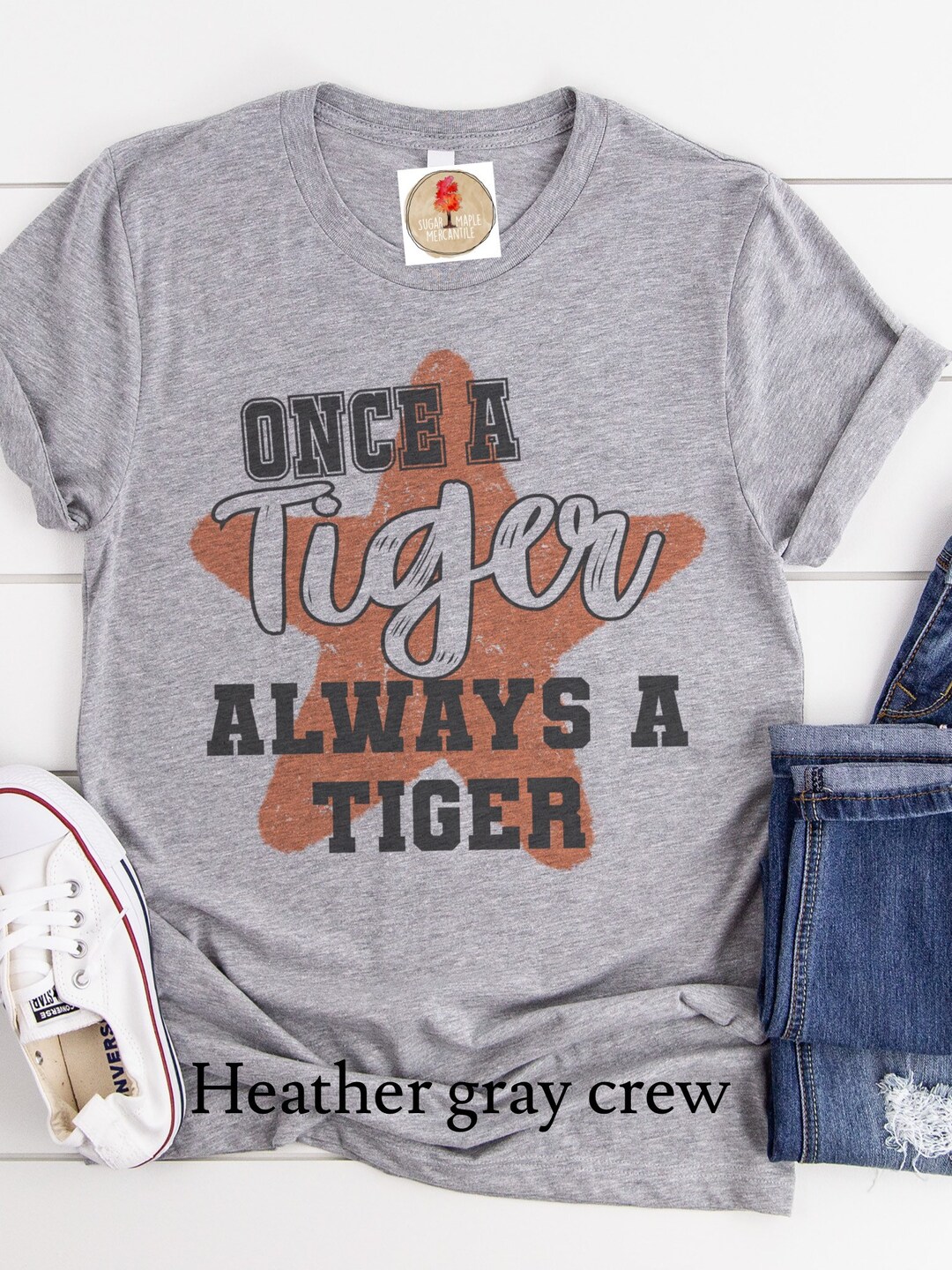 Once a Tiger Always a Tiger Orange on Heather Gray Crew Neck T-shirt ...