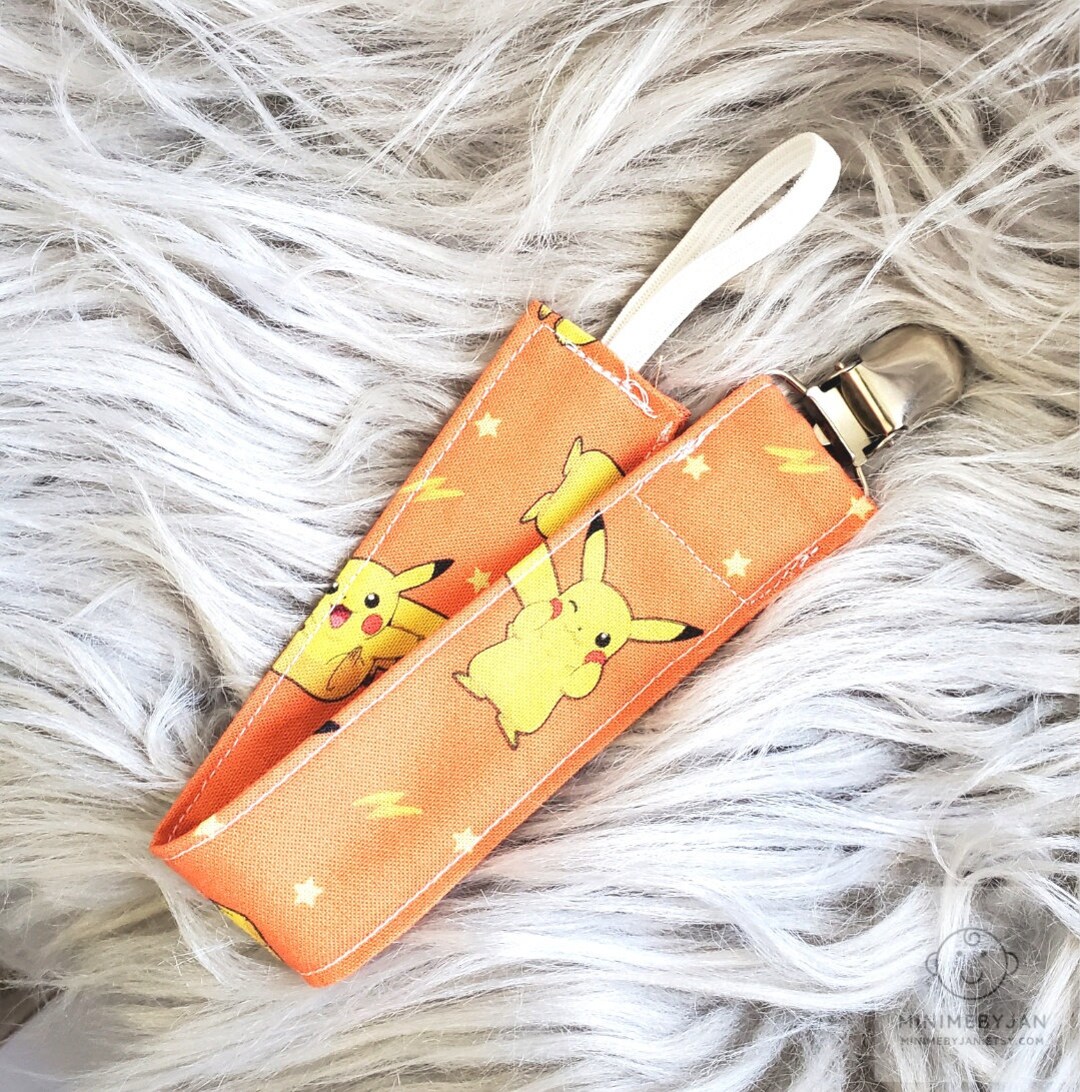 Orange Pikachu Stars Pokemon Baby Toddler Binky Clip, Baby Pacifier ...
