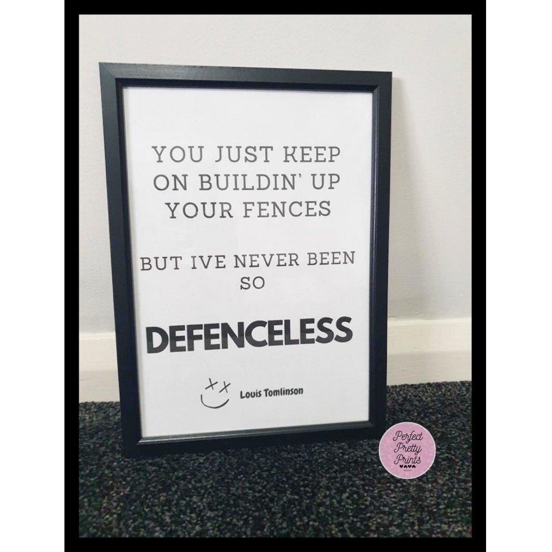 Louis Tomlinson Defenceless Lyric Print Louis Tomlinson - Etsy UK