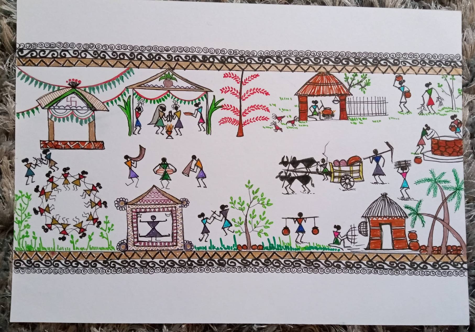 Warli Art Village Scene