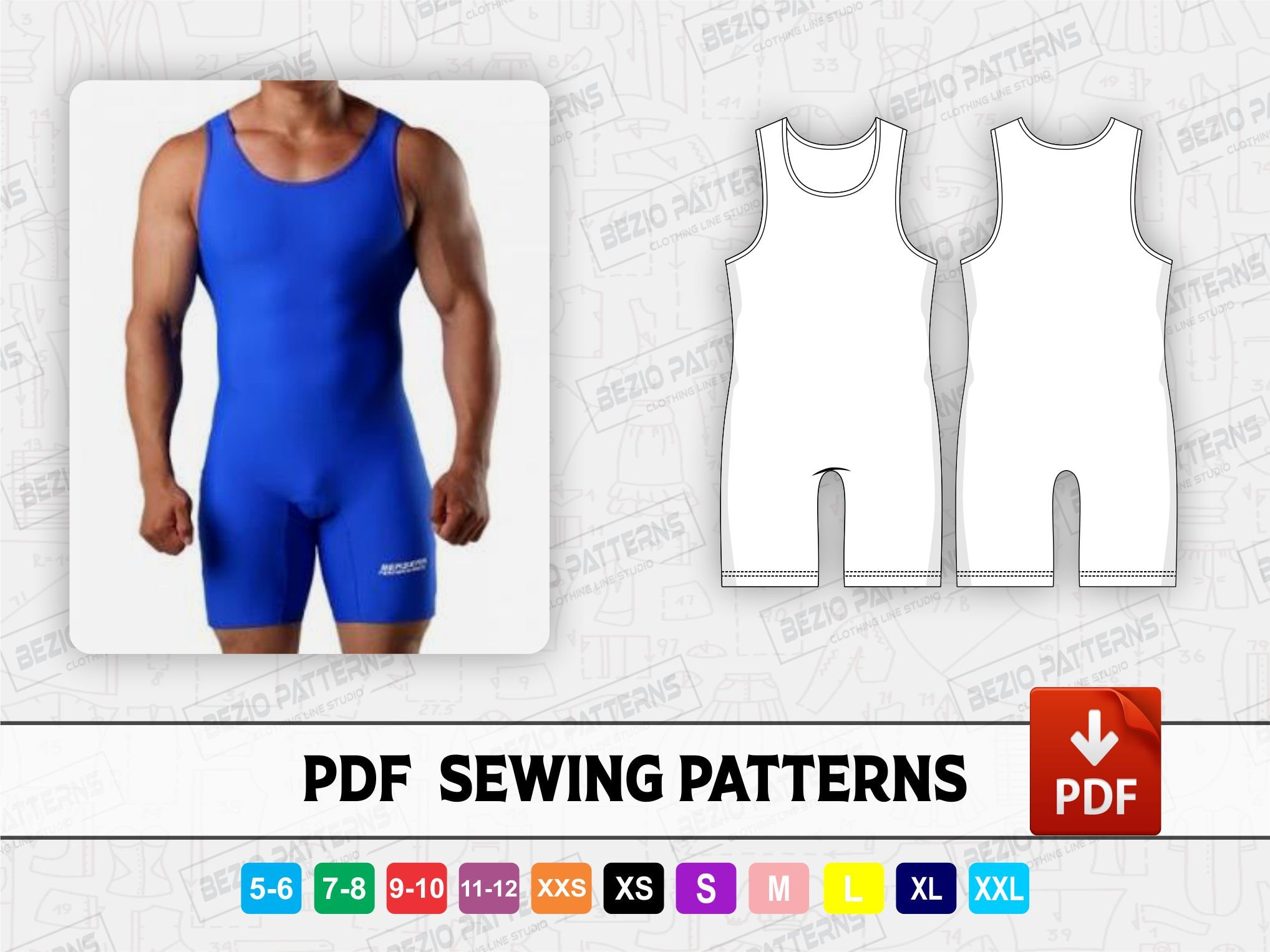 Men Wrestling Singlet Sew Pattern / Templates,pdf Sewing Pattern ...