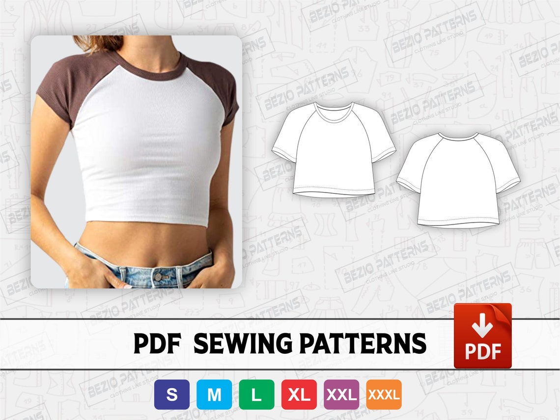 Crop Top Raglan Short Sleeve Sewing Pattern / Templates PDF | Etsy