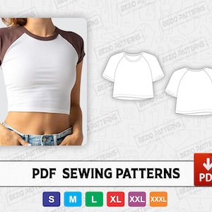Crop Top Raglan Short Sleeve Sewing Pattern / Templates PDF - Etsy