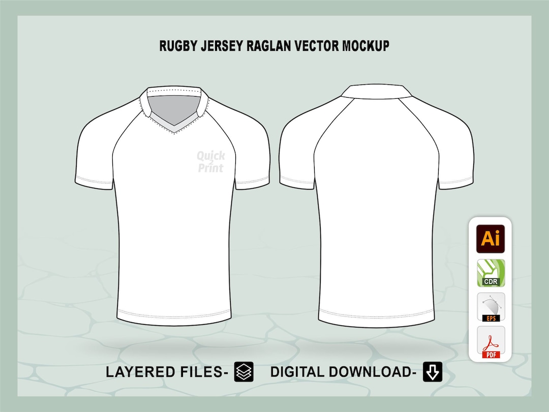 Rugby Jersey Raglan Mockup Template, Layered Illustrator Vector Mockup ...