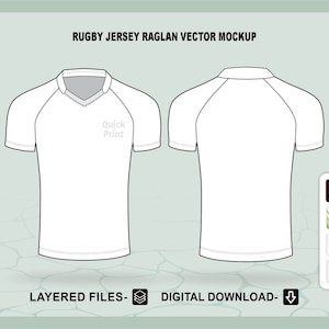 Rugby Jersey Raglan Mockup Template, Layered Illustrator Vector Mockup ...