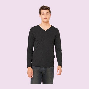 Men Long Sleeve V-neck Shirt Mockup Template, Layered Illustrator ...