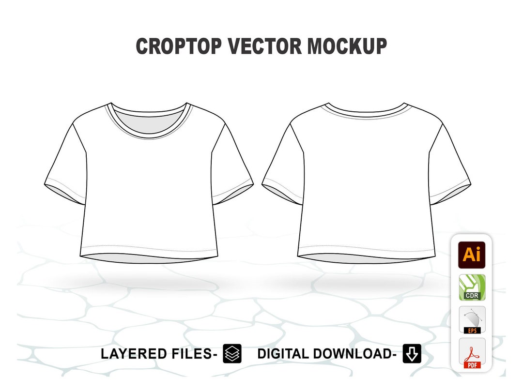 Croptop Mockup Template for Design, Layered Illustrator Vector Mockup ...