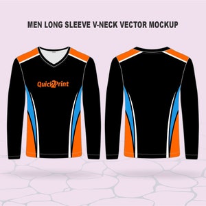 Men Long Sleeve V-neck Shirt Mockup Template, Layered Illustrator ...