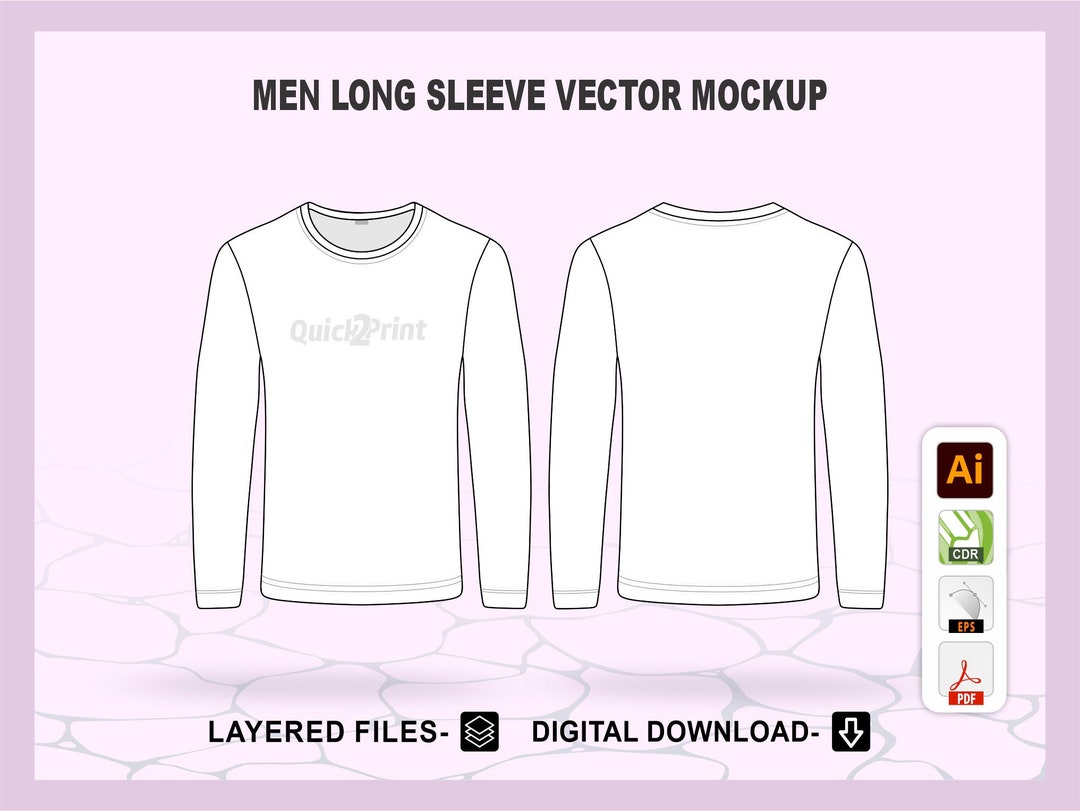 Men Long Sleeve Shirt Mockup Template, Layered Illustrator Vector ...