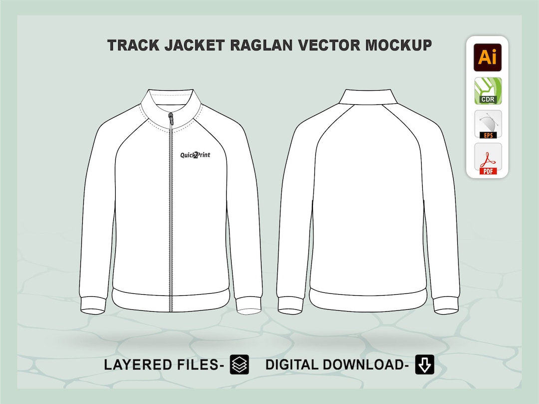 Track Jacket Raglan Mockup Template for Design, Layered Illustrator ...