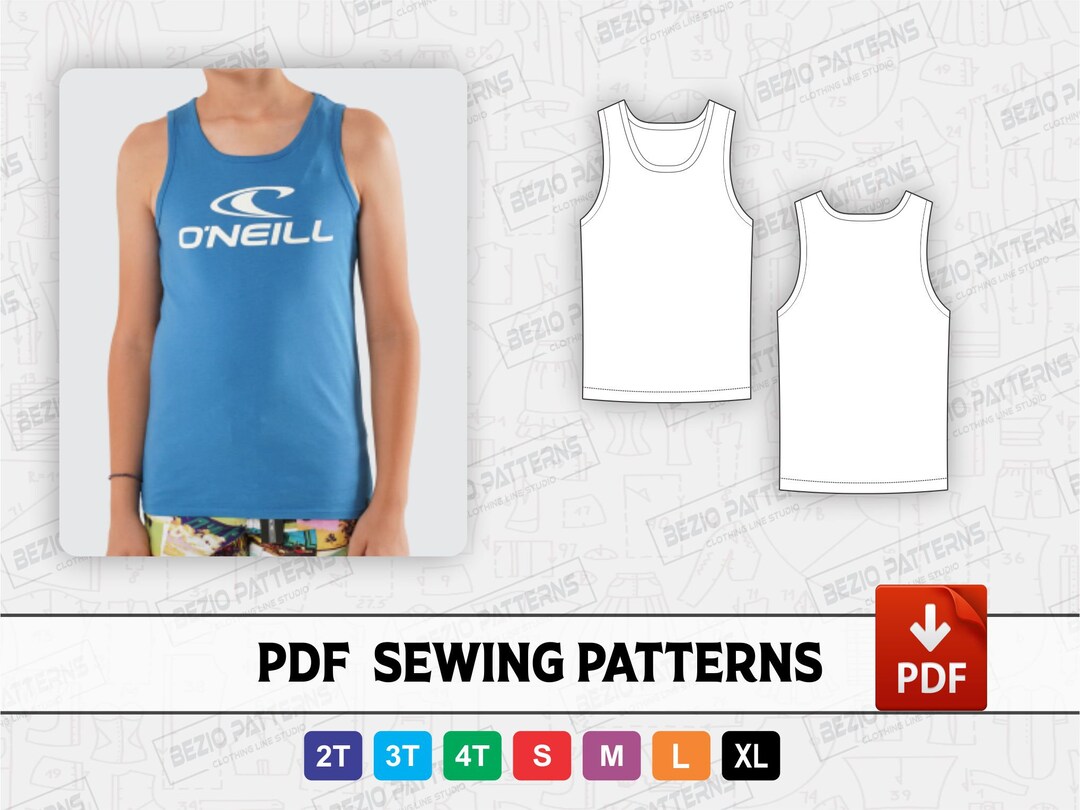 Tank Top Boys Youth Sewing Pattern / Templates, PDF Sewing Pattern ...
