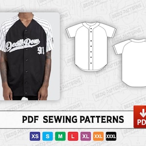 Baseball Jersey Full Button Raglan Sleeves Men ,PDF Sewing Pattern ...