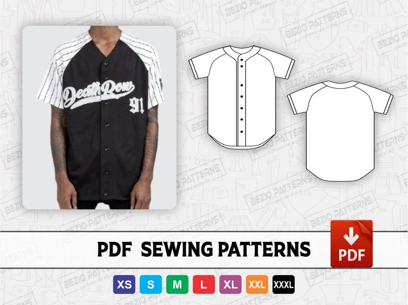 Baseball Jersey Full Button Raglan Sleeves Men ,PDF Sewing Pattern ...