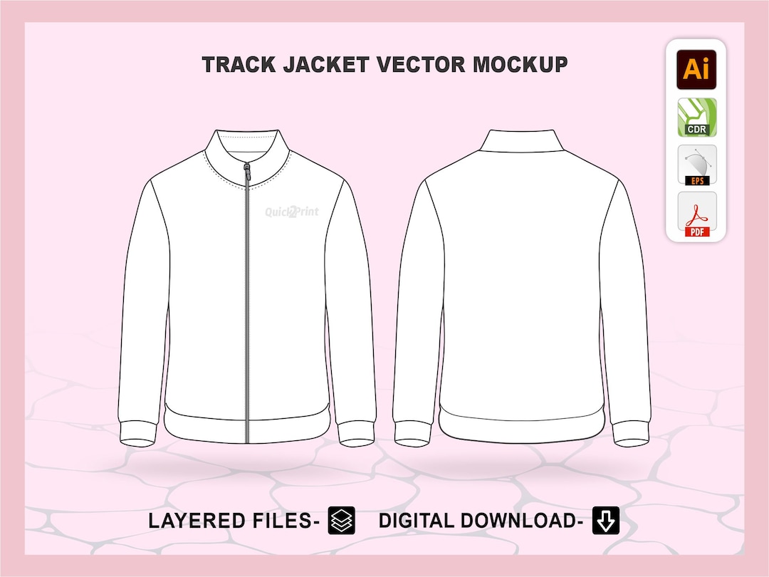 Track Jacket Mockup Template for Design, Layered Illustrator Vector ...