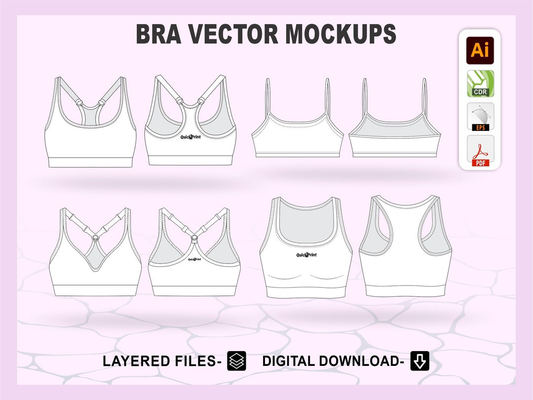 Bra Mockup Template for Design, Layered Illustrator Vector Mockup for ...