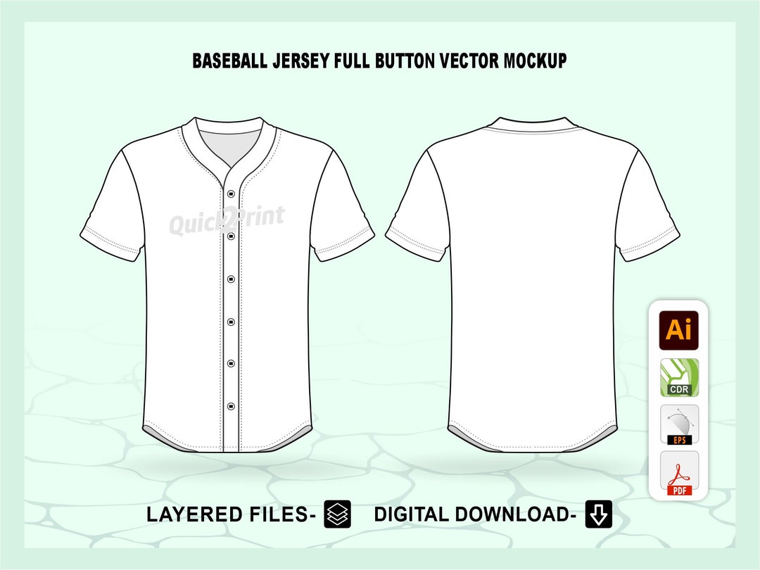 Baseball Jersey Full Button Mockup Template, Layered Illustrator Vector ...