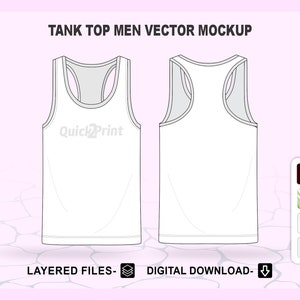 Tanktop Men Mockup Template for Design, Layered Illustrator Vector ...