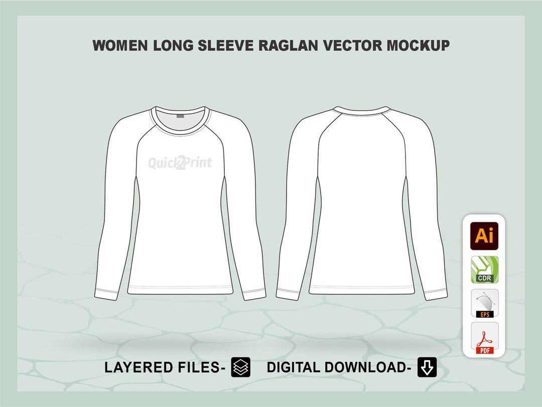 Women Long Sleeve Raglan Shirt Mockup Template, Layered Illustrator ...