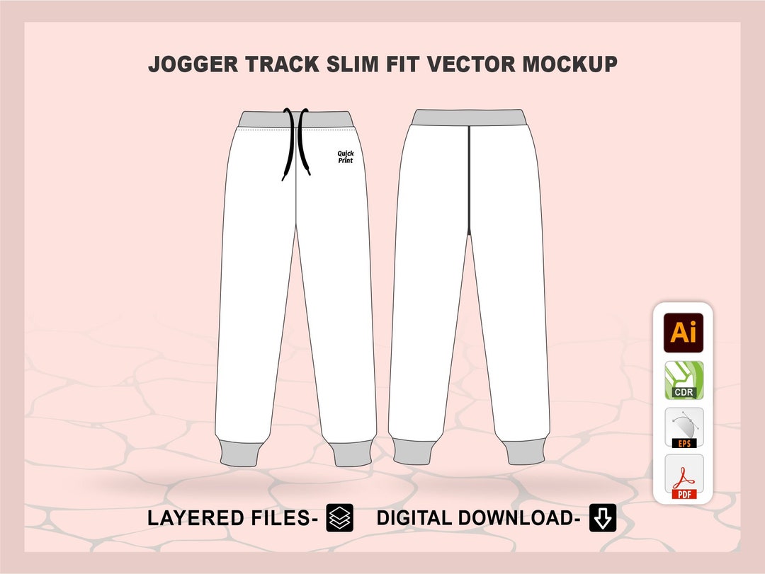 Jogger Track Slim Fit Mockup Template Design, Layered Illustrator ...