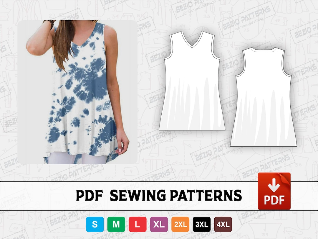 Tank Top Sleeveless V-neck Tees Pleated Tunic Blouses Sewing Pattern ...