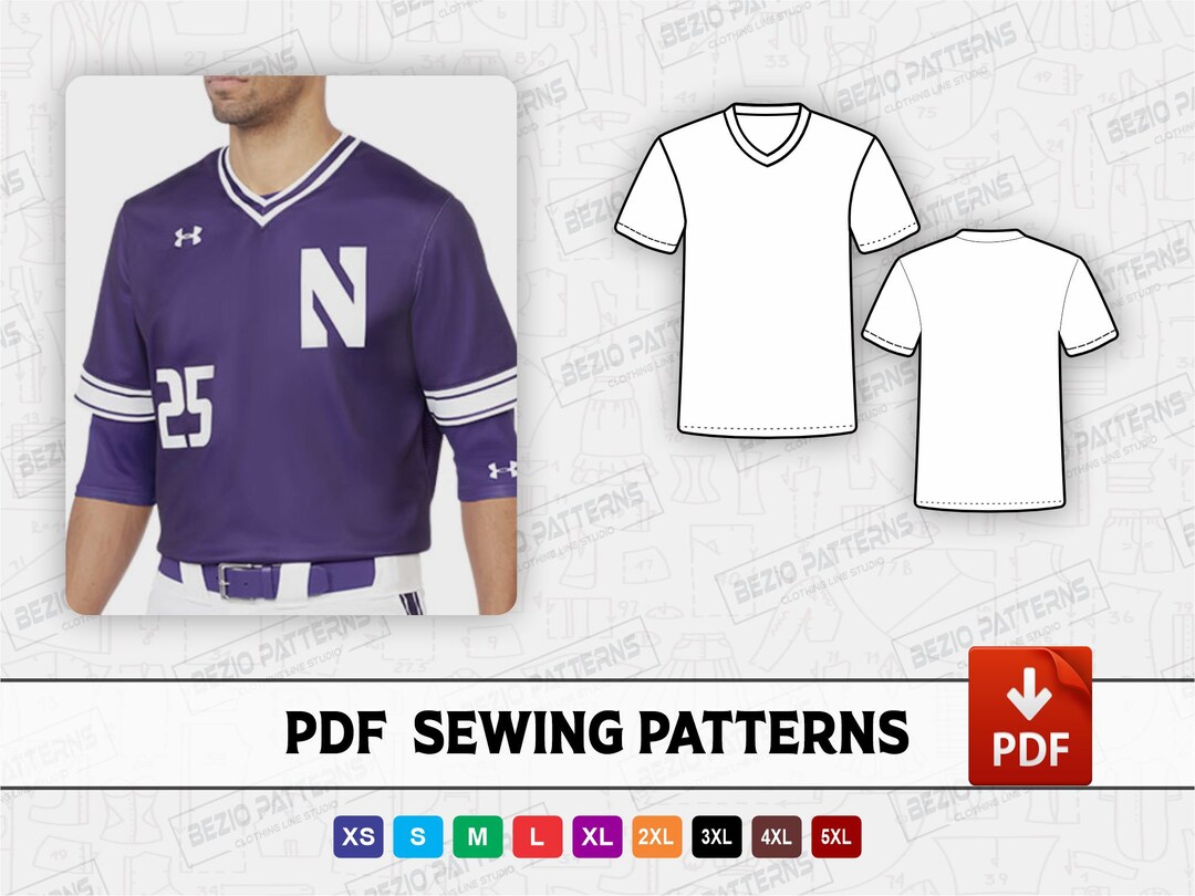 Baseball Jersey V Neck Men Sewing Pattern,pdf Sewing Digital Pattern ...